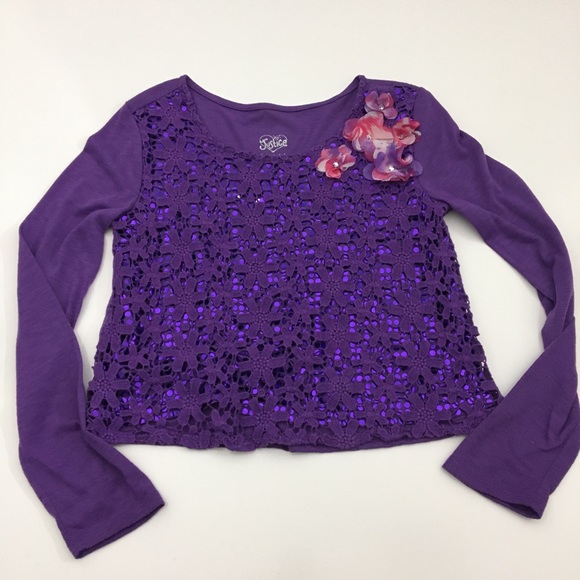 Justice | Shirts & Tops | Justice Crochet Sequin Long Sleeve Top ...
